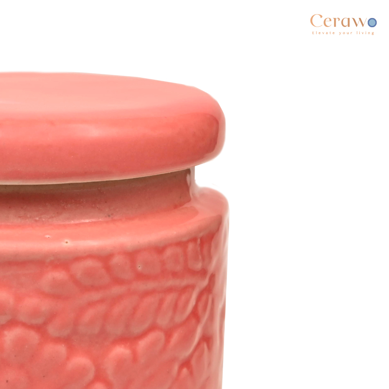 Flower Textured Pink Ceramic Storage Container » Cerawo