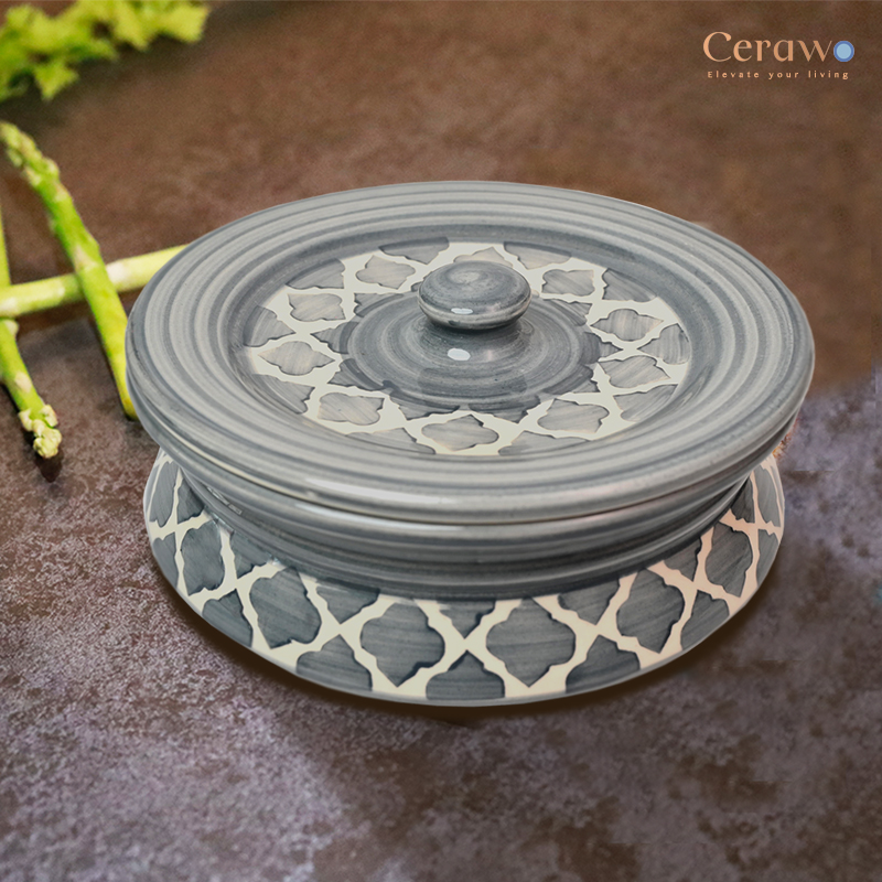 Hand Painted Geometric Grey – Ceramic Serving Bowl » Cerawo