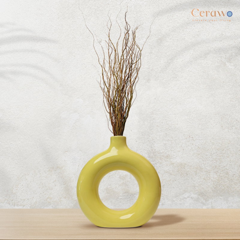 Canary Yellow Glossy Ceramic Donut Vase » Cerawo