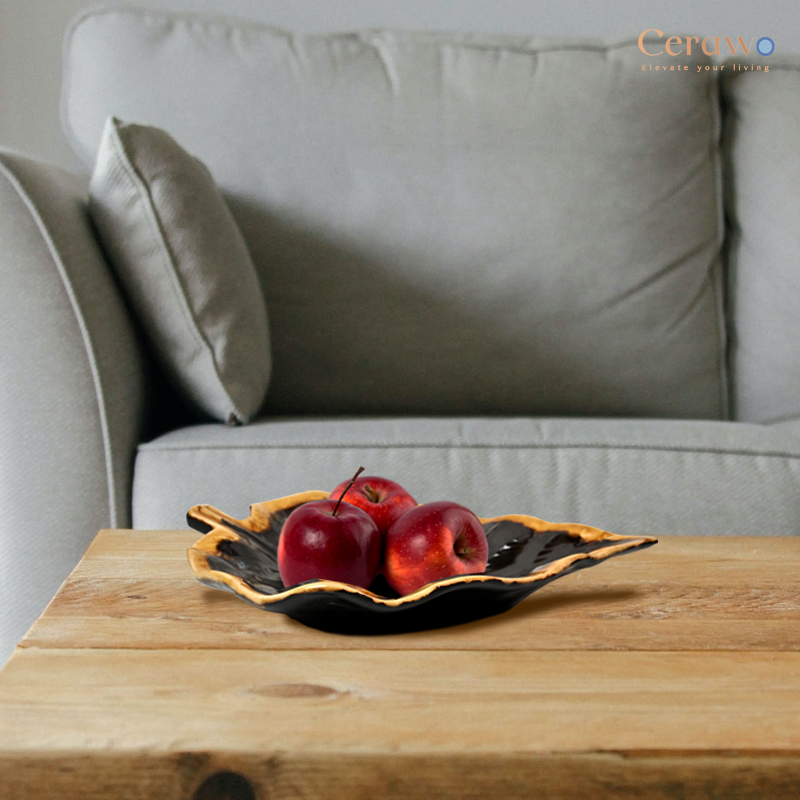 Dual Toned Ochre and Black Ceramic Leaf Platter » Cerawo