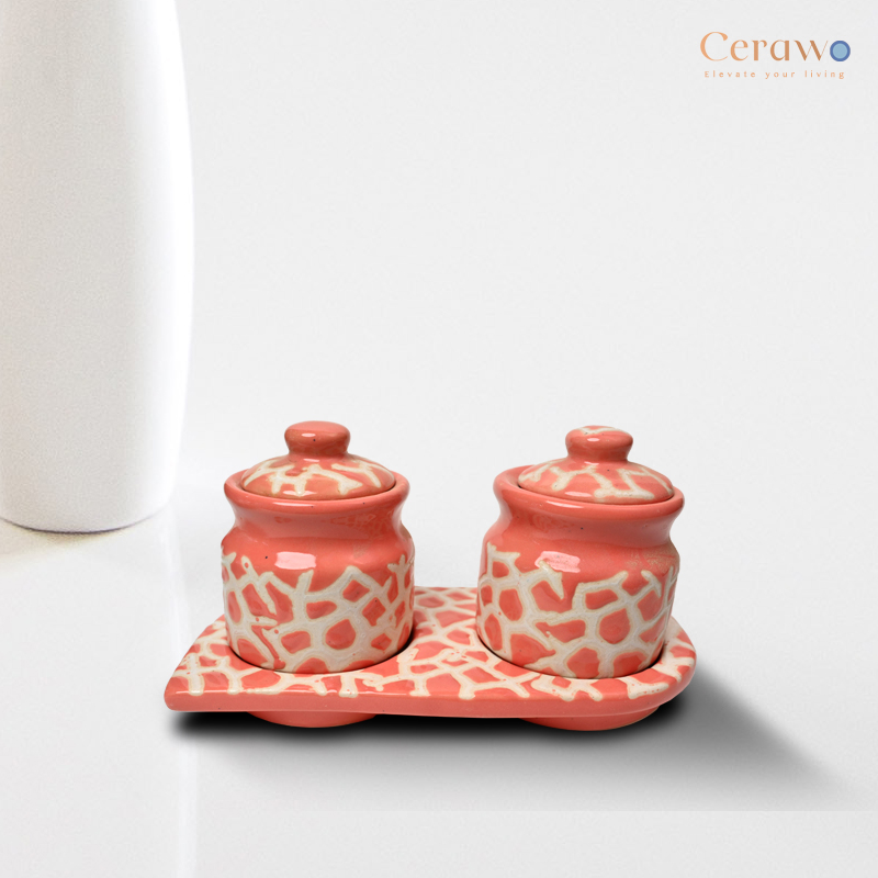 Hand Painted Animal Print Pink and White Ceramic Storage Containers