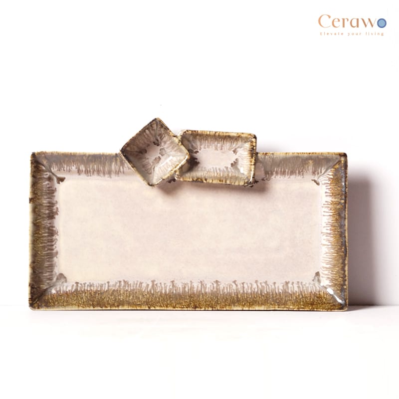 Hand Painted Geometric Grey Ceramic Deep Dish Set of 3 » Cerawo